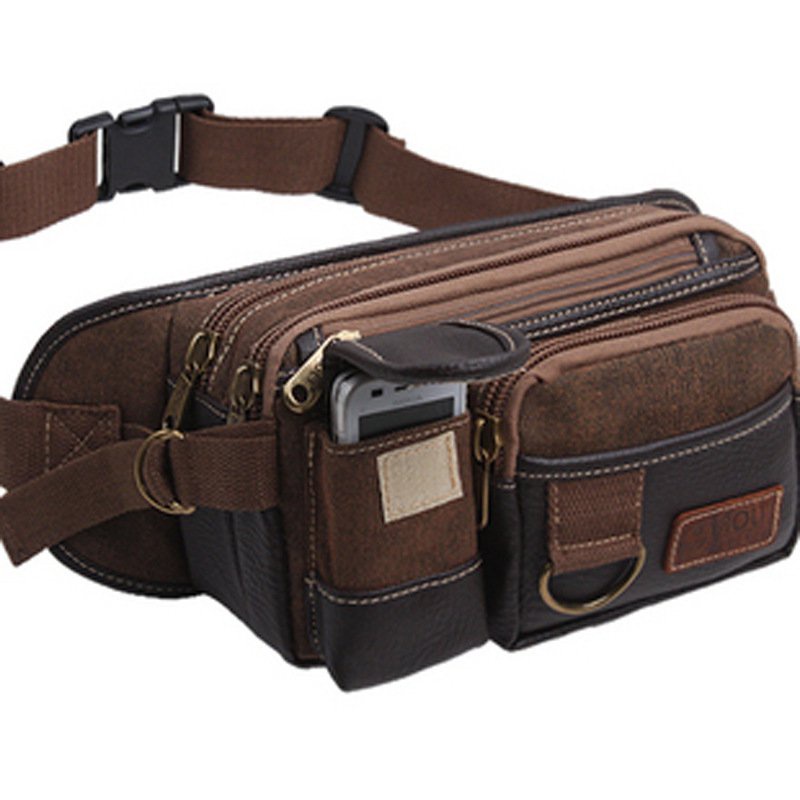 Get gifts/TG Aoli Men's Pockets Canvas Waist Bag Outdoor Pocket Men's ...