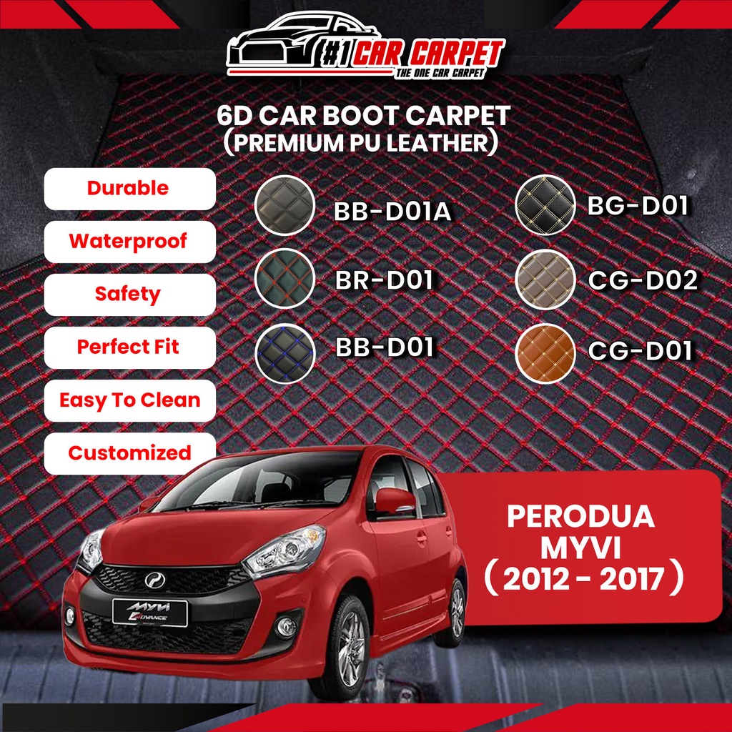 Perodua Myvi ( 2012 - 2017 ) Vip 6D Car Boot Carpet PU Leather Boot ...