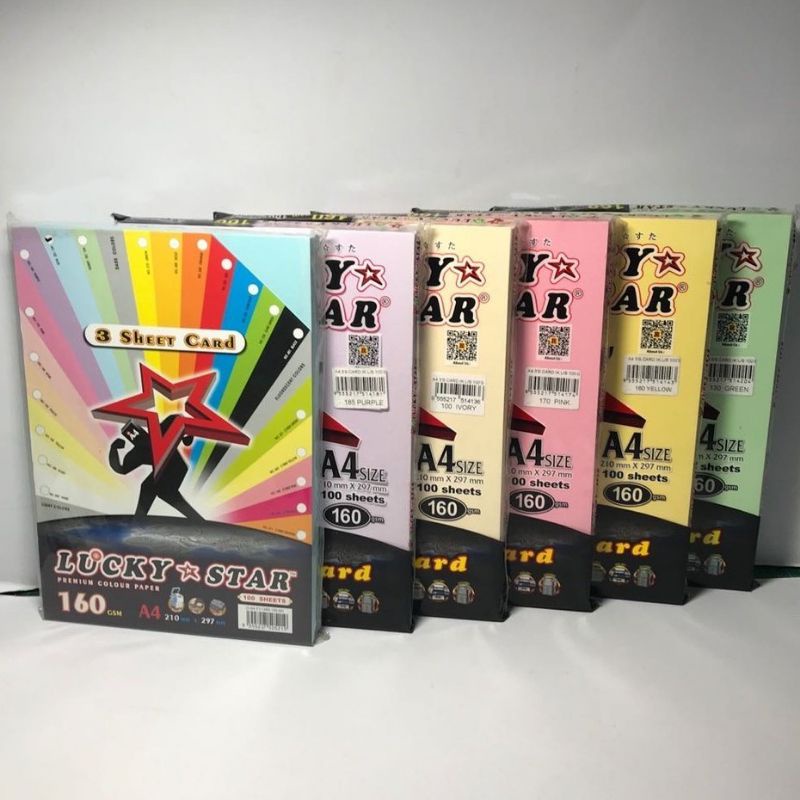 LUCKY STAR A4 3 Sheet Card 160gsm / Colour Paper Card ( LIGHT COLORS ...