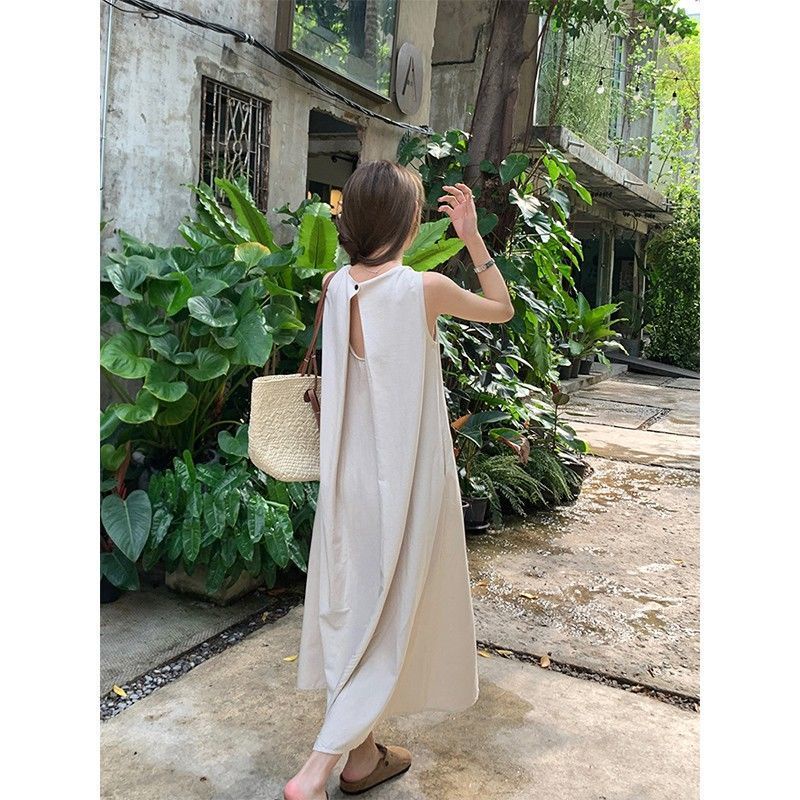 Japan and Straw Korea backless holiday condole sleeveless vest dress ...