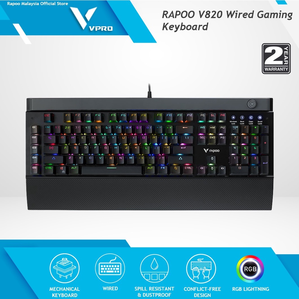 Rapoo V820 Wired Backlit Mechanical RGB Gaming Keyboard - 2 Years Warranty | Shopee Malaysia
