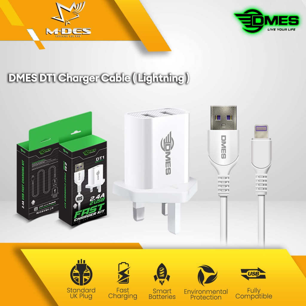DMES DT1 2.4A Dual USB Port Fast Charging Wall Charger UK 3 Pin Plug Adapter | Shopee Malaysia