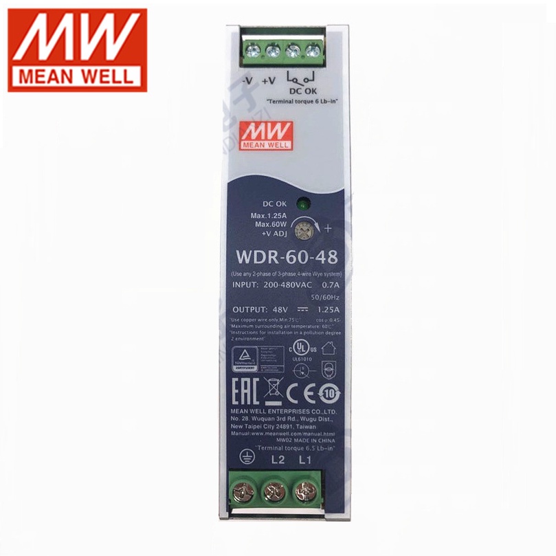 MEAN WELL WDR-60 Wide range single phase Dual phase input rail ...