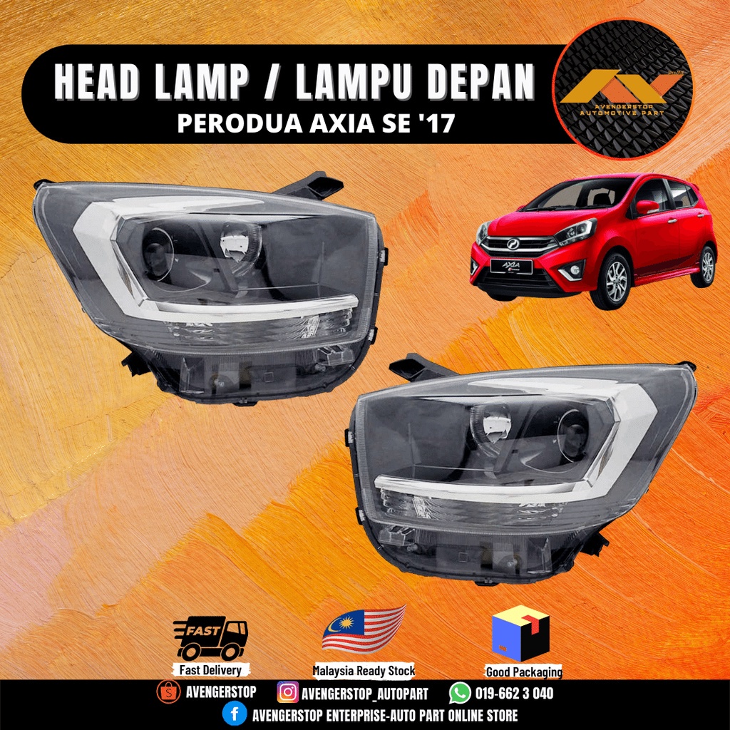 PERODUA AXIA SE 2017 FRONT HEAD LAMP LAMPU BESAR DEPAN HIGH QUALITY ...