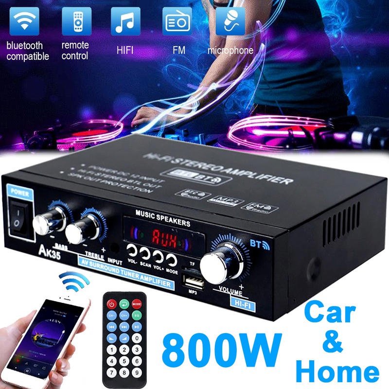 AK35 800W Car Home Audio Amplifiers Audio 110V 220V Bluetooth Bass ...