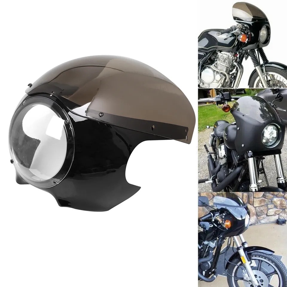 Motorcycle 5-3/4" Cut Out Cafe Racer Headlight Fairing Windscreen Cover ...