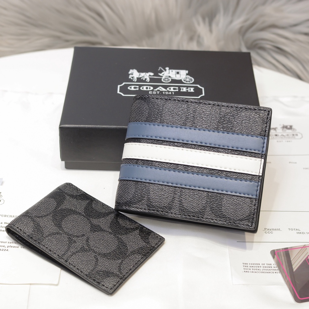 COACH Short Wallet Men Folding Striped Wallet In Stock with Receipt ...