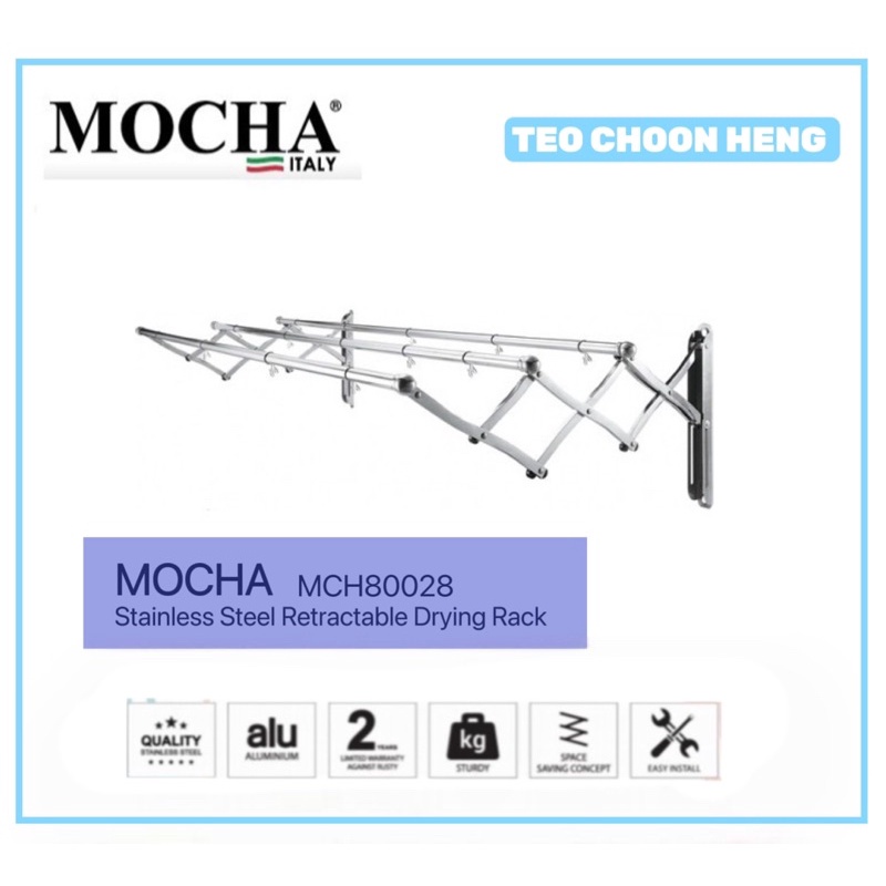 MOCHA MCH80028B STAINLESS STEEL Retractable CLOTH HANGER (WALL MOUNTED ...