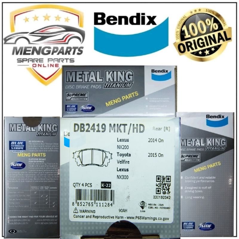 ORIGINAL 💯% BENDIX METAL KING TITANIUM TOYOTA VELLFIRE AGH30 2.5,CAMRY ...