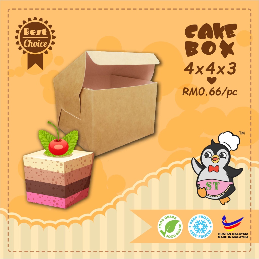 Cake Box 4"x4"x3" @ RM0.66/pc【100pcs/Order】Dessert Box Slice Cake Box ...