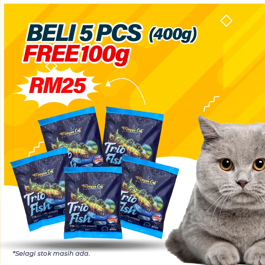 MAYAA CAT 400g /MAKANAN SI MANJA BULU/ TRIO FISH SARDIN TUNA SALMON ...