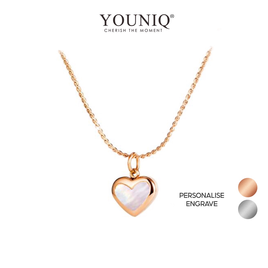 YOUNIQ LUNA Heart Silver / 18K Rosegold Titanium Steel Love Necklace EG ...