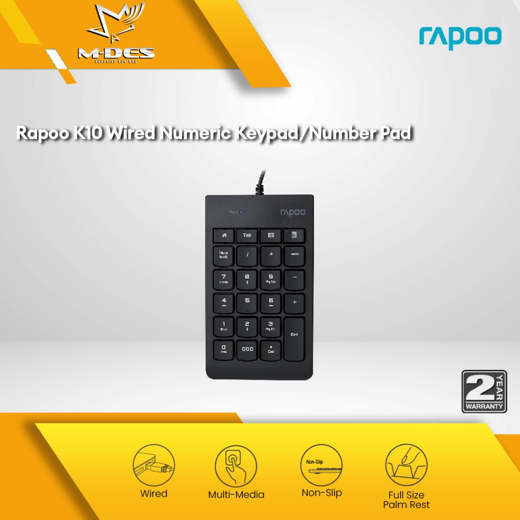 Rapoo K10 Numeric 23keys Wired Keyboard Black Usb Connection Laser Carved Keypad