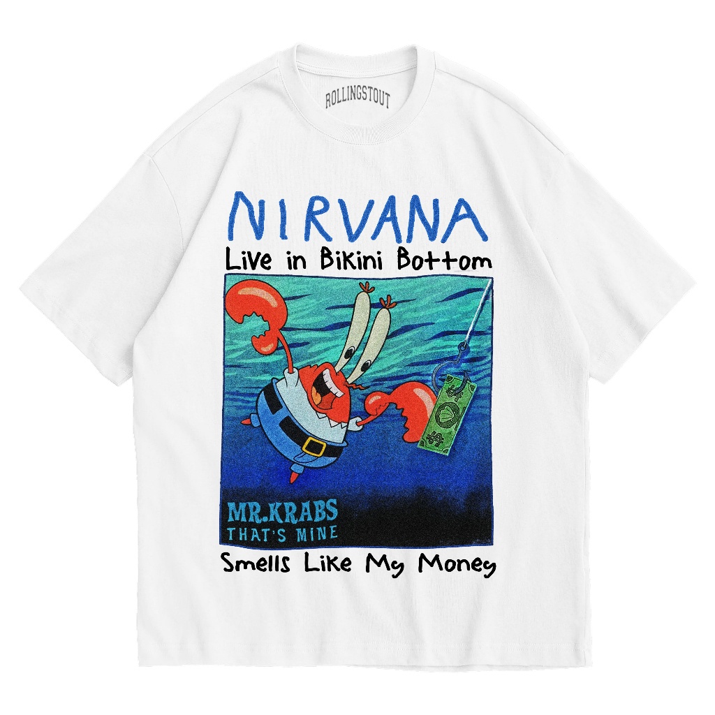 Rollingstout Tshirt - Nirvana | Spongebob | Mr. Krab | Nevermind | Kaos ...