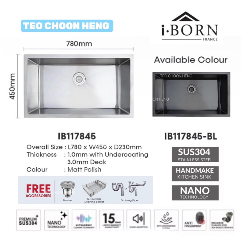 IB117845 IBORN HANDMAKE SUS304 NANO TECHNOLOGY KITCHEN SINK Single bowl ...