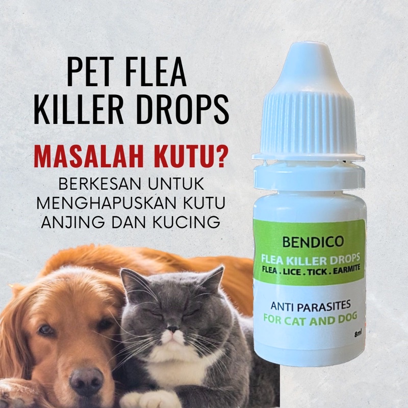 FLEA KILLER DROPS kutu kucing kutu anjing flea lice tick earmite kucing ...