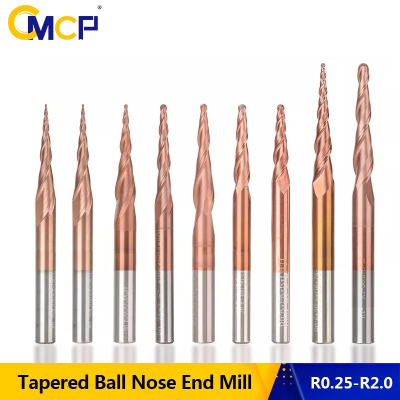 CMCP Ball Nose Tapered End Mills HRC62 Carbide CNC Carving Bit Engraving Router Bit R0.25-R2.0 ...
