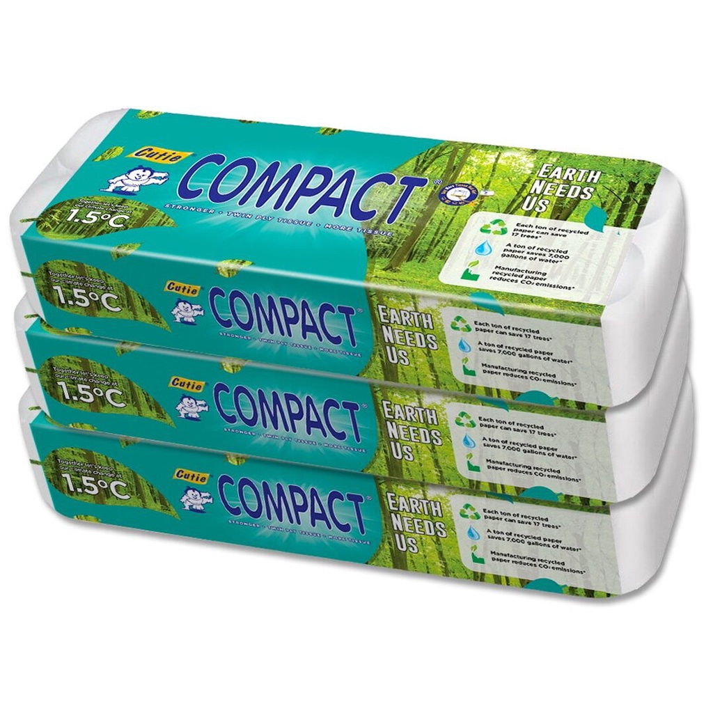 Cutie Compact Eco-Friendly GreenToilet Rolls 2Ply (3 Packs x 10 Rolls) | Shopee Malaysia