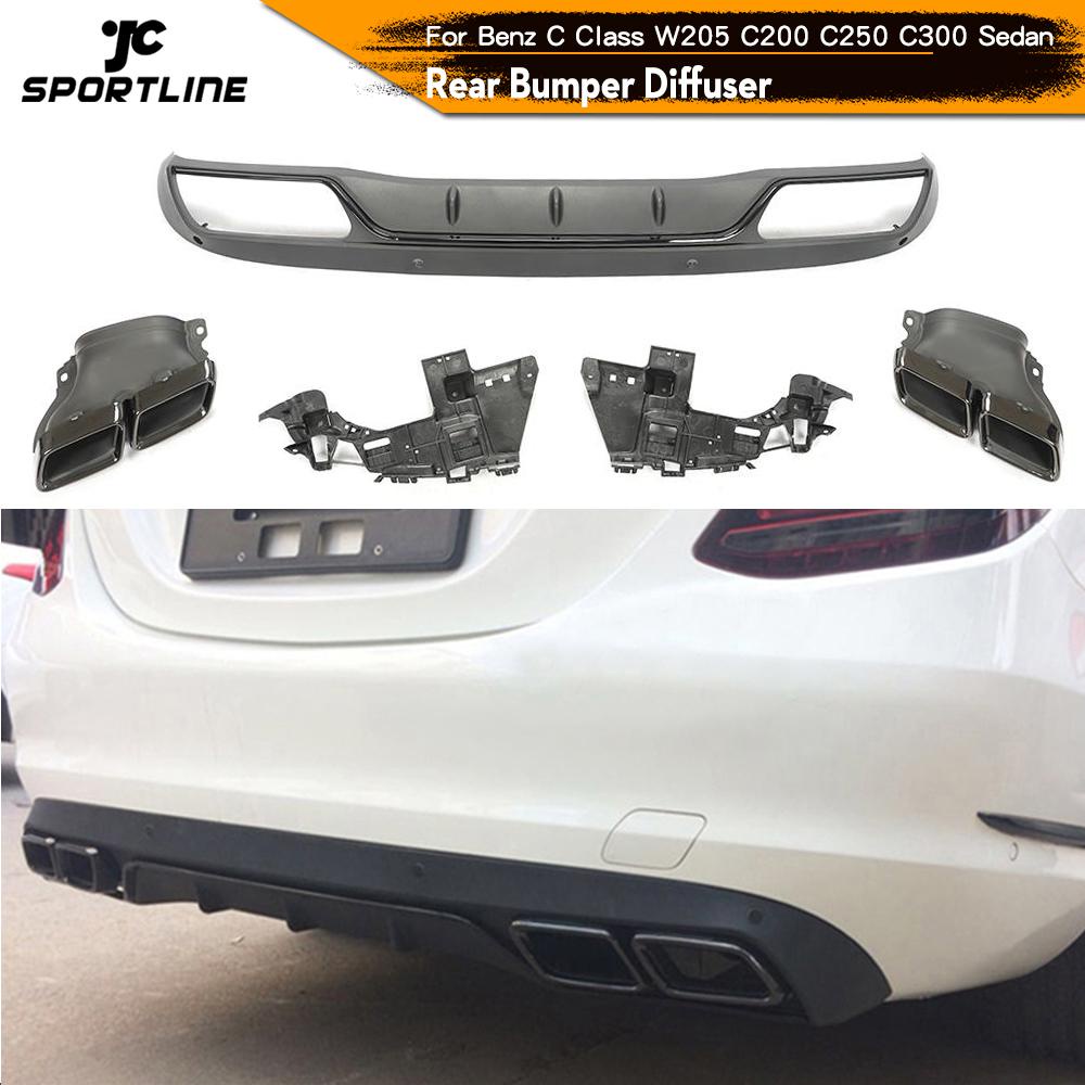 JC PP Car Rear Bumper Diffuser for Mercedes Benz C Class W205 C200 C250 ...