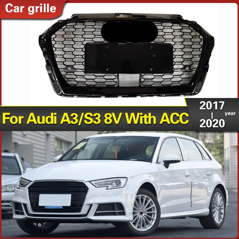 Car Front Bumper Grill Center Grille With ACC Hole for Audi A3/S3 8V 2017 2018 2019 2020(Refit ...