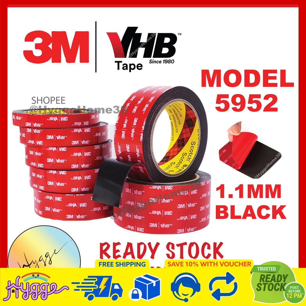 3M 5952 Double Sided Tape Heavy Duty Strong VHB Sticker Acrylic Adhesive Foam Vehicle Waterproof ...