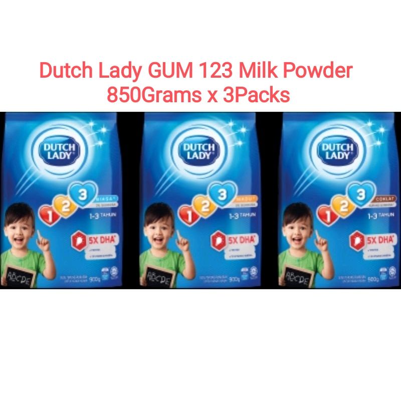 [3 Packs] Dutch Lady GUM 123 (Plain/Chocolate/Honey) Milk Powder ...