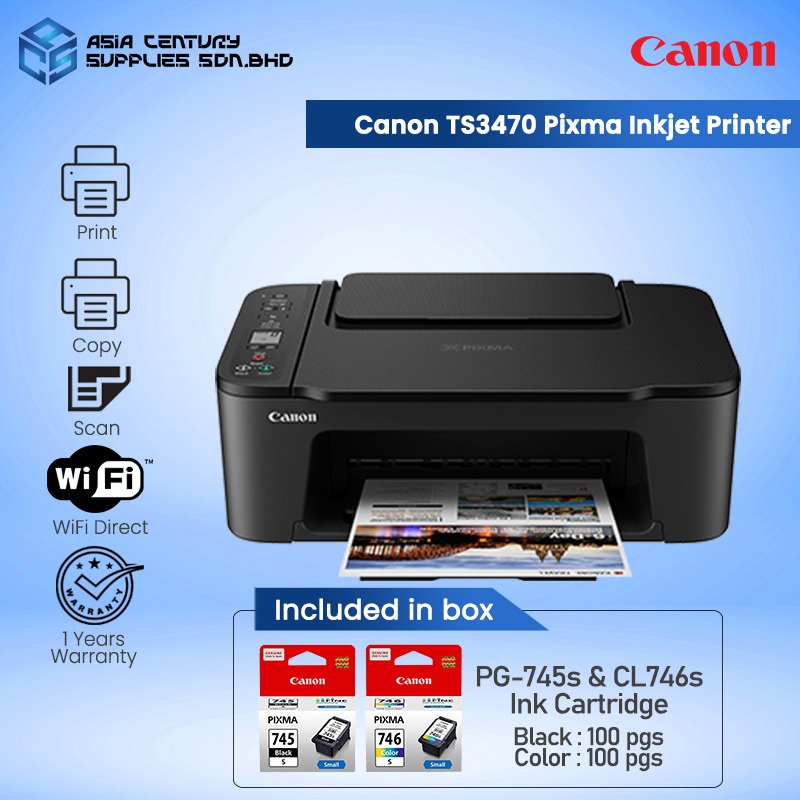 Canon TS3470 All In One Wireless A4 Inkjet Printer With LCD / Print ...