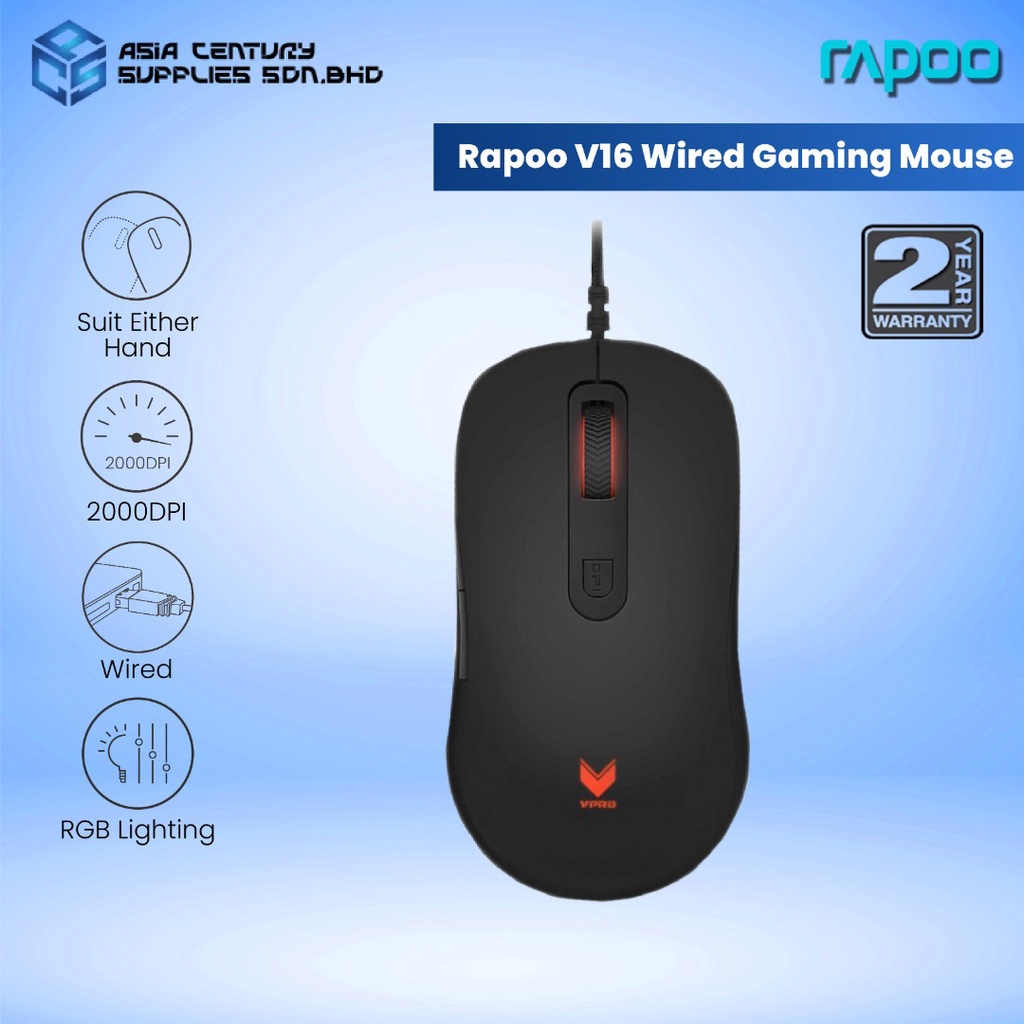 Rapoo V16 Optical Gaming Mouse BLACk | Shopee Malaysia