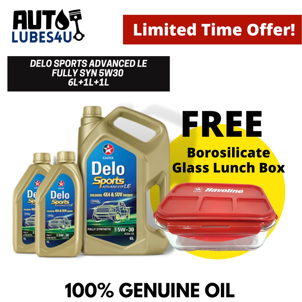 Caltex Delo Sports Advanced Fully Synthetic LE 5W30 6L+1L+1L (FOC Glass ...