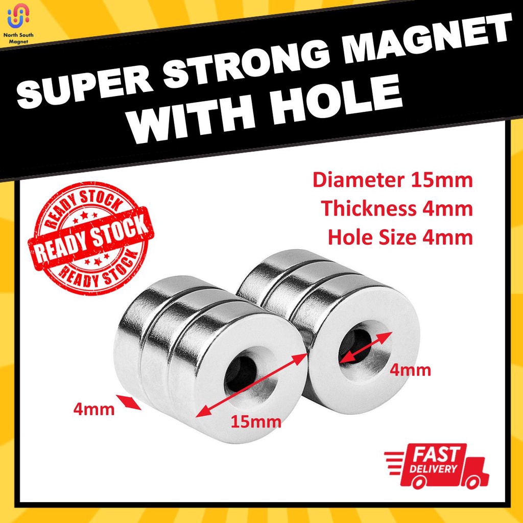 10 pcs Dia 15mm*4mm - 4mm Hole Super Strong Round Neodymium Magnet with ...