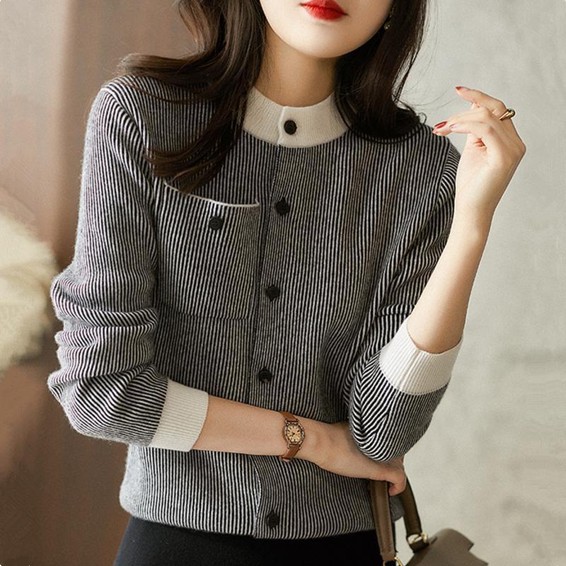 Female Autumn Winter French Retro Gentle Style All-Match Long-Sleeve ...