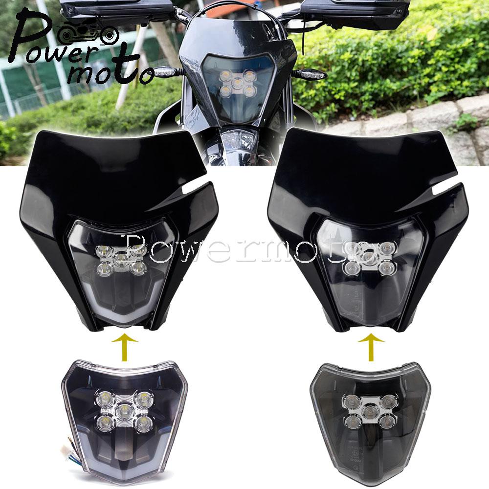 Motocross LED Headlight Supermoto Headlamp Hi/Lo Beam Front Light Cover ...