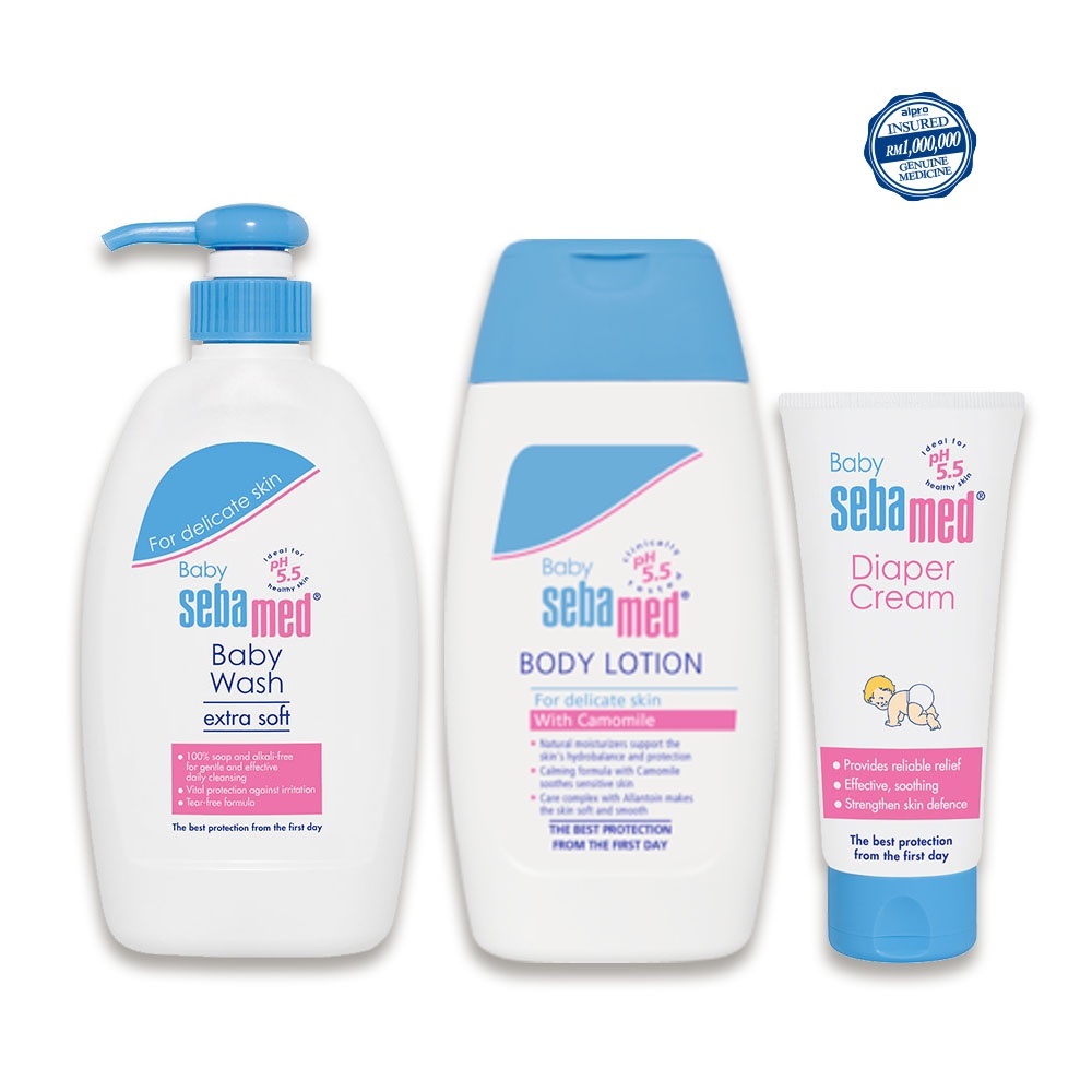 Sebamed Baby Wash Extra Soft 400ml + Baby Lotion200ml + Diaper Cream ...