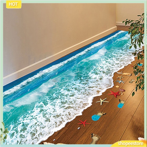 (shopeestore) 3D Beach Floor Ceiling Wall Sticker Removable Decal DIY ...
