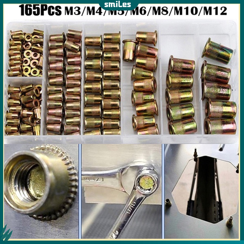 (smiles) 165Pcs M3 M4 M5 M6 M8 M10 M12 Thread Metal Nutsert Rivet Nut ...