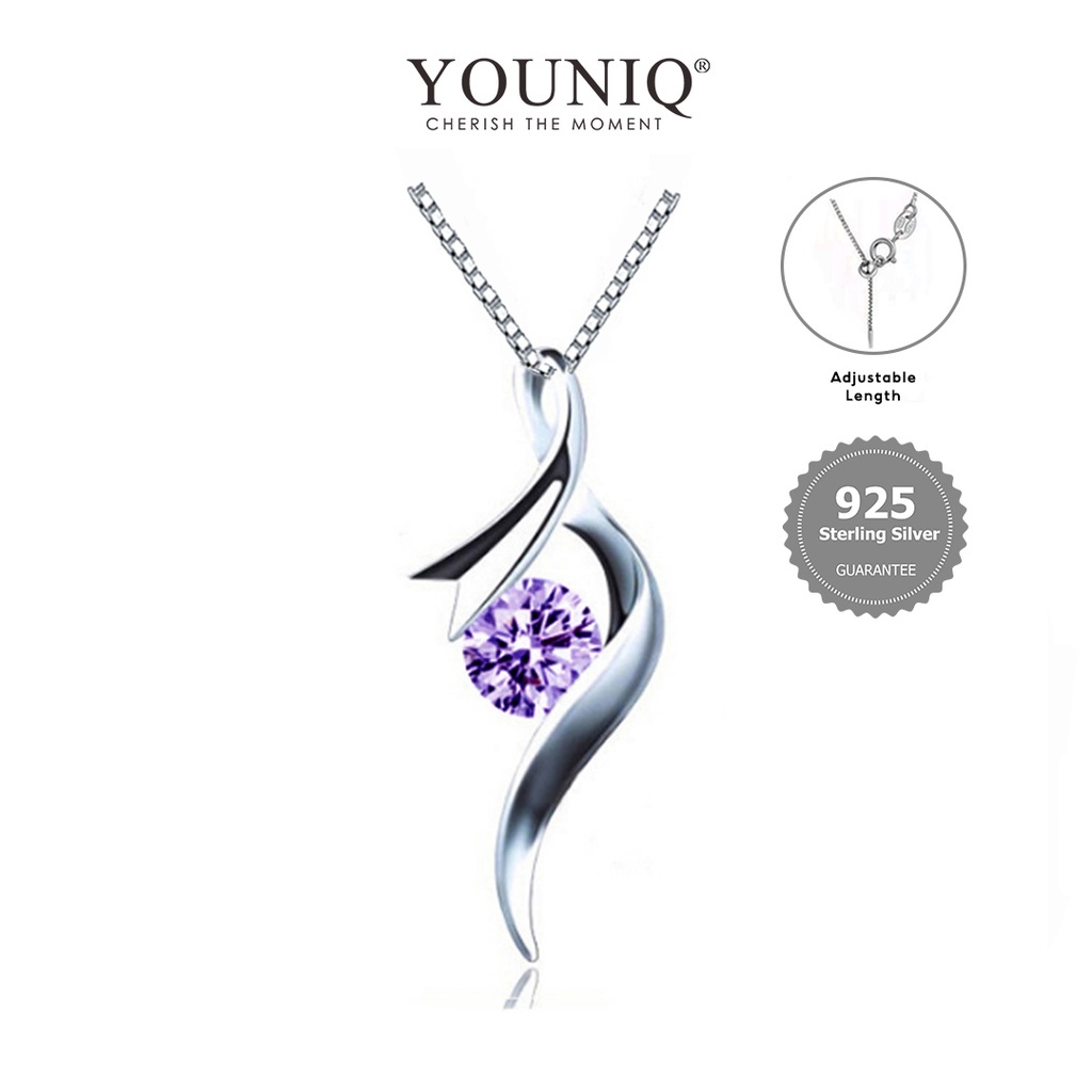 YOUNIQ Ribbon 925 Sterling Silver Pendant Necklace with Purple Cubic ...
