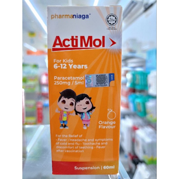 ActiMol Paracetamol Suspension For Kids 250mg/5ml (60ml) (Orange ...