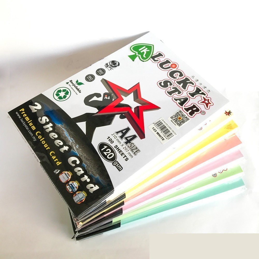LUCKY STAR A4 Premium Colour Paper 120gsm / 2 Sheet Card ( LIGHT COLORS ...