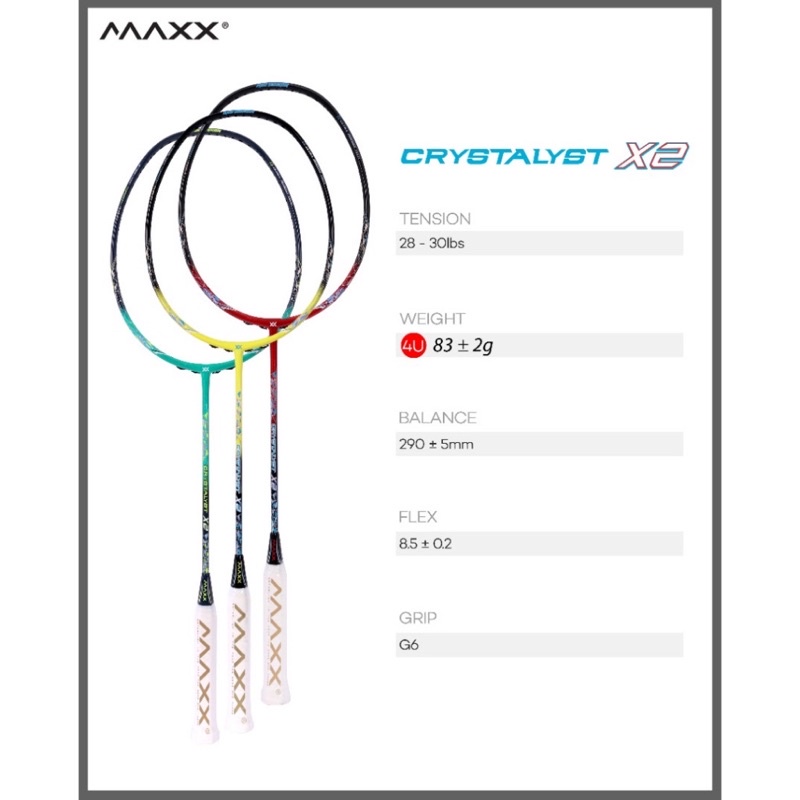 Maxx Crystalyst X2 Badminton Rackets (Free String And Grip) | Shopee ...