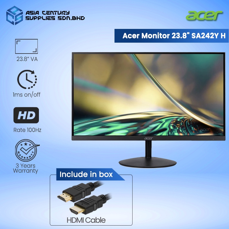 Acer 23.8" SA241Y A 1ms 75Hz / SA242Y H 1ms 100Hz Ultra Slim VA Panel ...