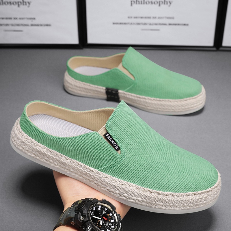 Raya Selipar lelaki summer outer corduroy straw lazy sandals casual ...