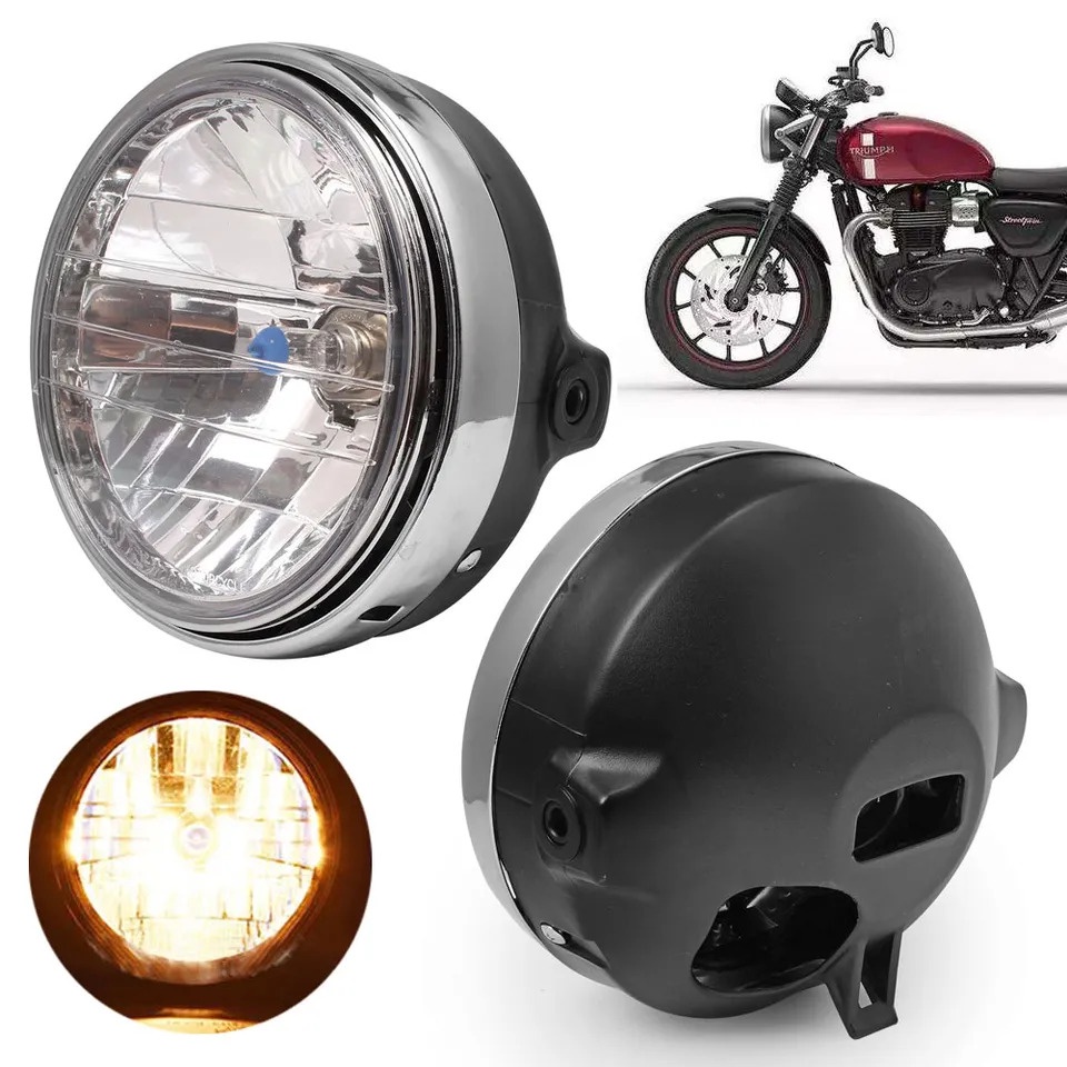 Universal Motorcycle 7 Inch Cafe Racer Headlight Clear Lens Beam Round ...