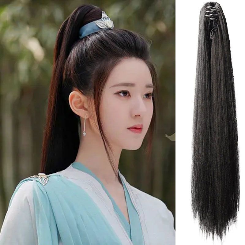 Gaya antik lelaki dan wanita Hanfu meraih ekor kuda sarjana kuno ...