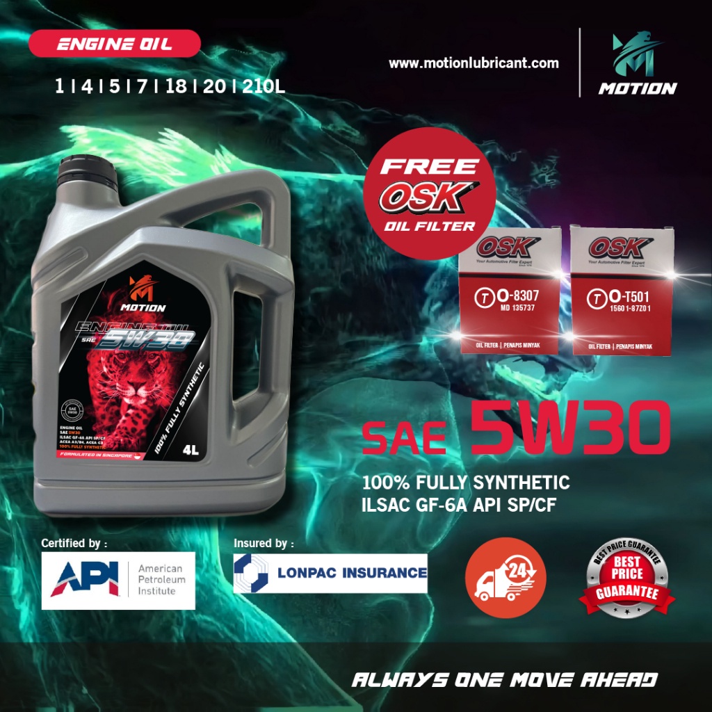 MOTION 5w30 4L API SP Fully Synthetic Engine Oil Car Lubricant Minyak ...