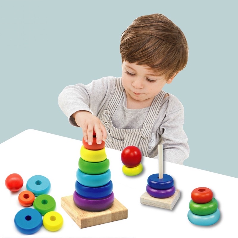Dystore Wooden Toys Club Stacking Rings Set Montessori 6 Ring Sensory ...
