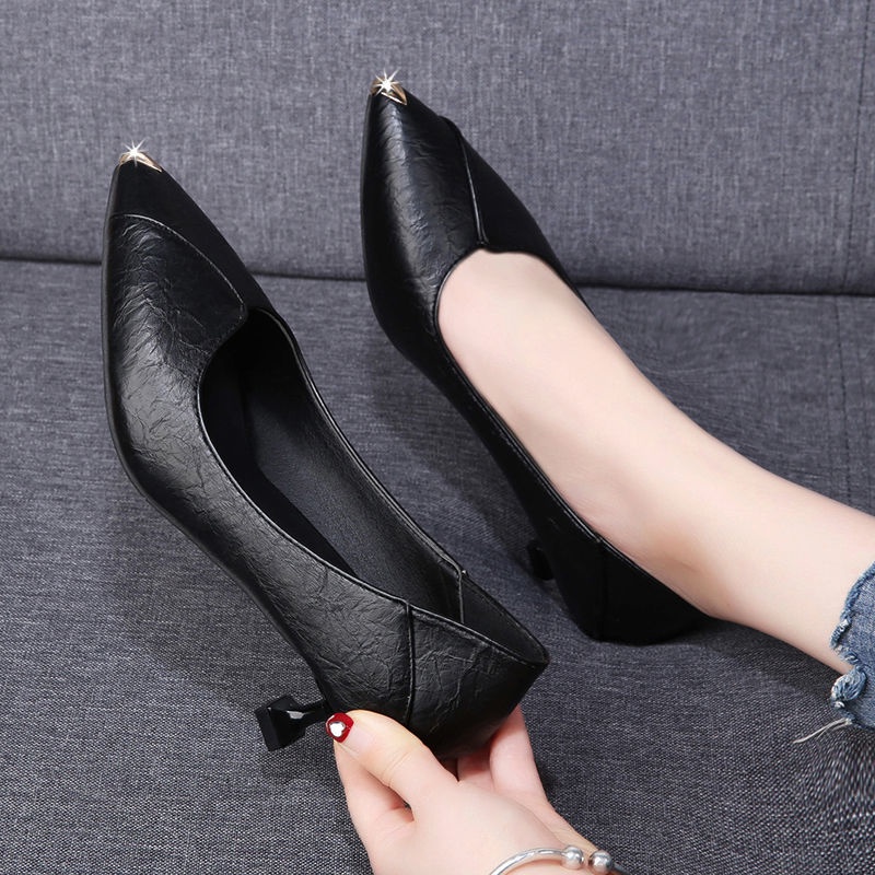 Soft-Soled Work Shoes Formal Mid-Heel Shoes Women's Office Black ...