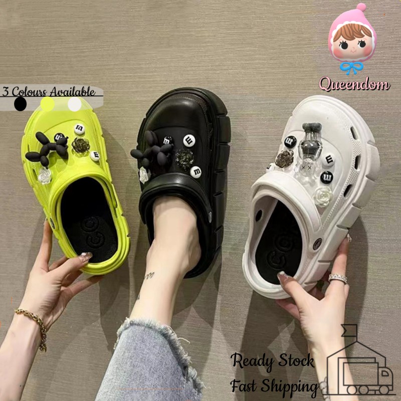 【Hot Sale】Size39-41 Stok Siap Crocs Sandal Kaust 6CM Tumit Tinggi Kaws/Buzz/Bear Button Jibitz ...
