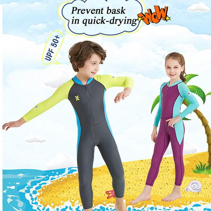 One Piece Lycra Long Sleeve Wetsuits Diving Suits for Boys Girls Rash ...