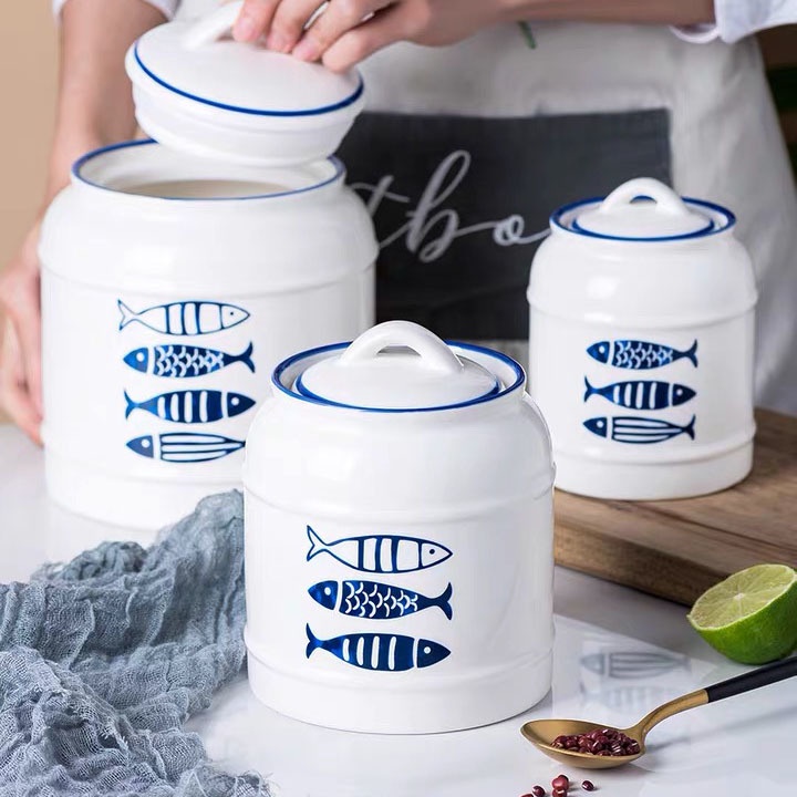 Moisture-proof Sealed Jar Household Ceramic Storage Jar with Lid ...