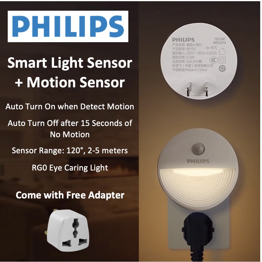 Philips 66152 DIANA II Smart Light Sensor & Motion Sensor RG0 Night Light Warm White 3000k ...